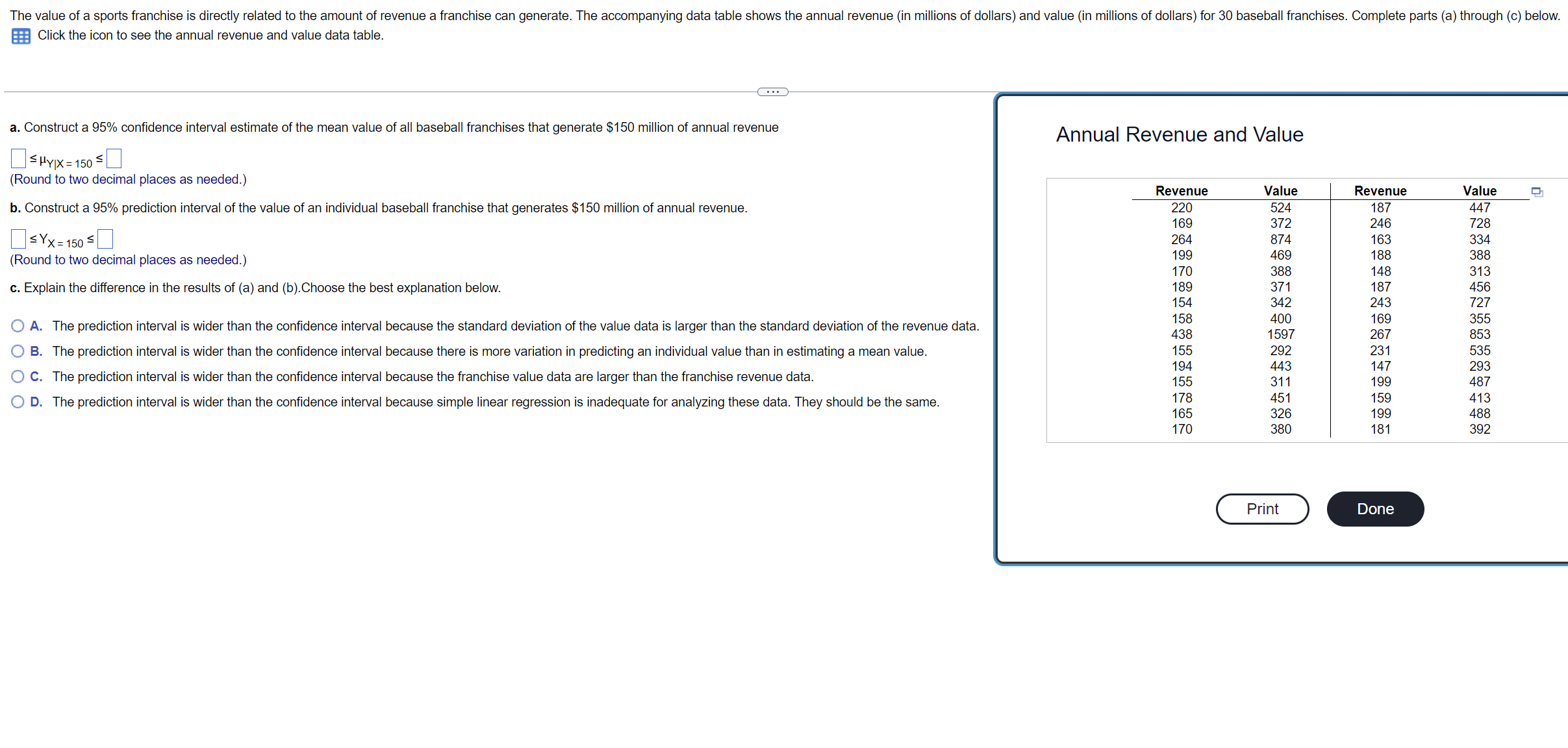 Solved Click the icon to see the annual revenue and value | Chegg.com