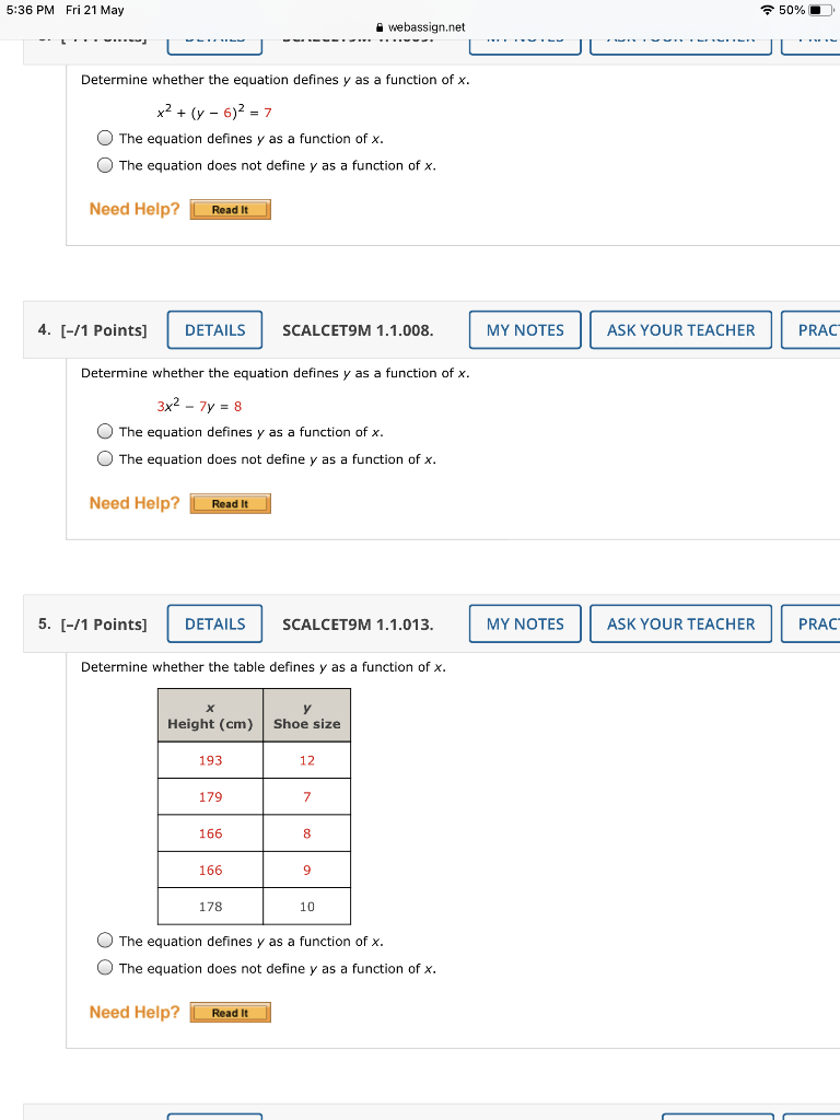 Solved 5:36 PM Fri 21 May -50% 50% webassign.net Determine | Chegg.com
