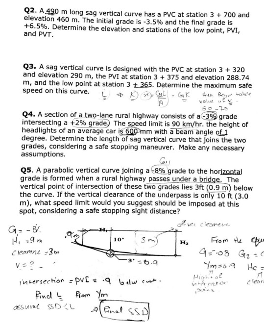 Solved Q2. A490 m long sag vertical curve has a PVC at | Chegg.com