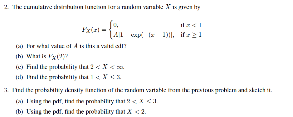Solved 2 The Cumulative Distribution Function For A Random