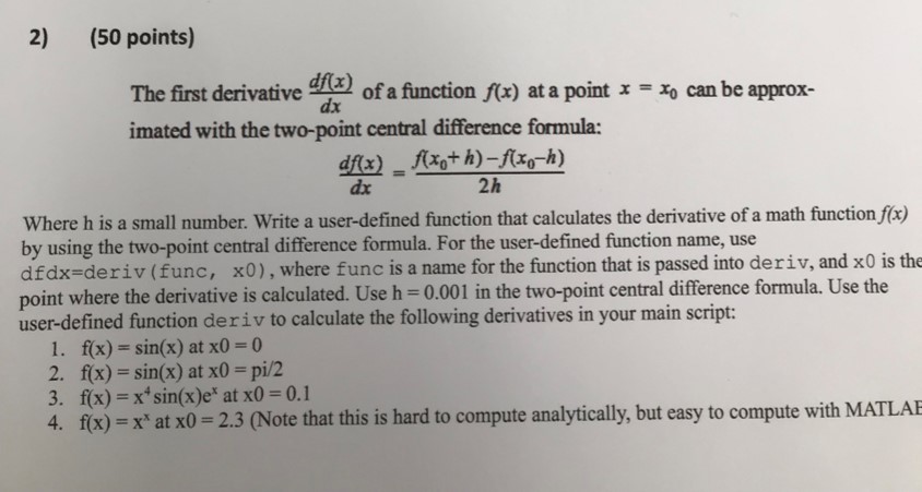 Solved The first derivative dxdf(x) of a function f(x) at a | Chegg.com