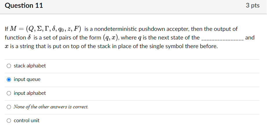 Solved If M=(Q,Σ,Γ,δ,q0,z,F) is a nondeterministic pushdown | Chegg.com