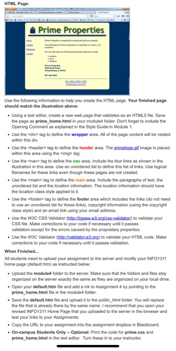 Solved Prime Poperties You are going to create the home page | Chegg.com