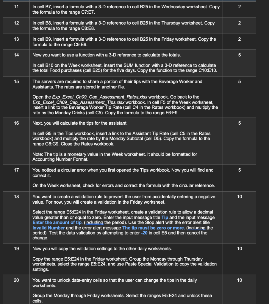 Step Instructions Points Possible 1 0 Start Excel. | Chegg.com