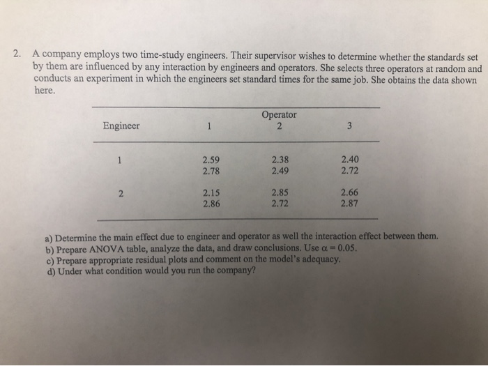 2. A company employs two time-study engineers. Their | Chegg.com