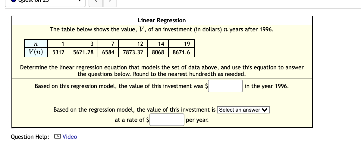Solved Linear Regression The Table Below Shows The Value V 6744