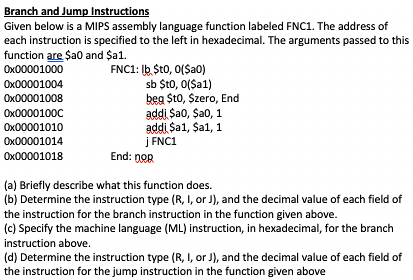 Branch and Jump Instructions Given below is a MIPS | Chegg.com