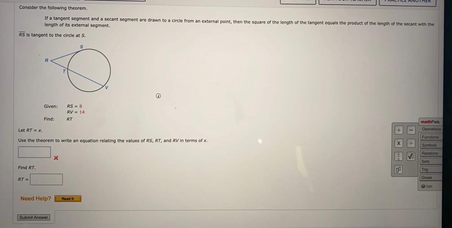 Solved Consider the following theorem. If a tangent segment | Chegg.com