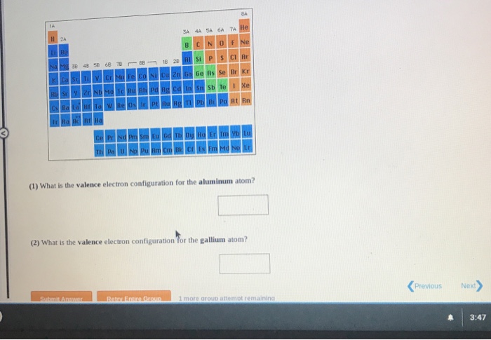 Solved eA 3A 4A 5A A 7A 2A (1) What is the valence electron | Chegg.com