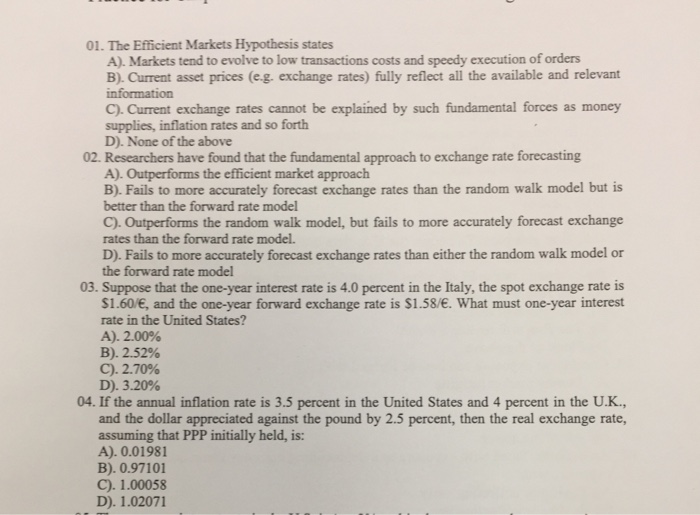 Solved 01. The Efficient Markets Hypothesis states A). | Chegg.com Solved 01. The Efficient Markets Hypothesis states A). | Chegg.com