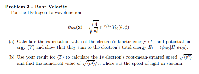 Solved Problem 3 Bohr Velocity For The Hydrogen Ls