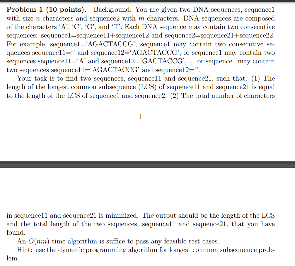 Solved Problem 1 (10 points). Background: You are given two | Chegg.com