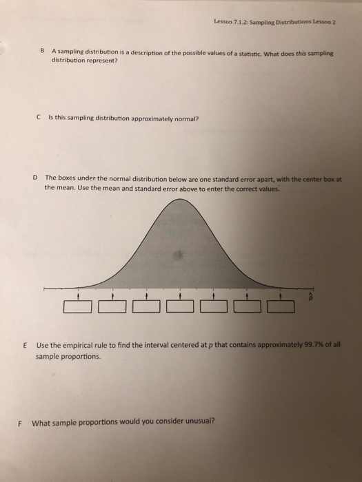 Solved Lesson 7.1.2: Sampling Distributions Lesson 2 TUDENT | Chegg.com