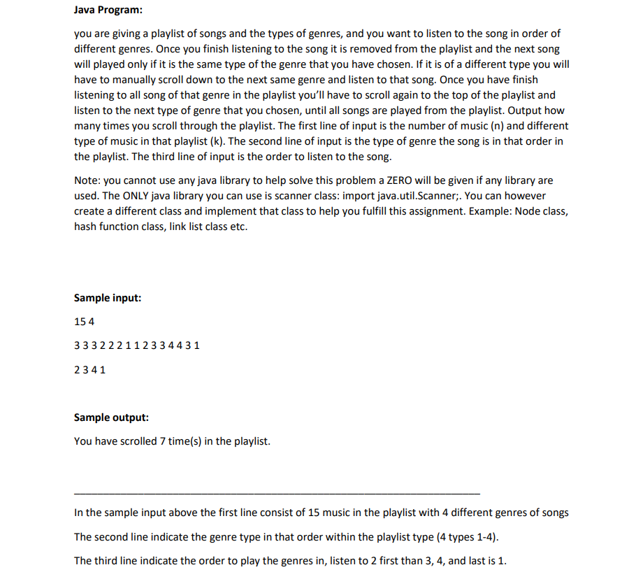 Solved Java Program: you are giving a playlist of songs and | Chegg.com