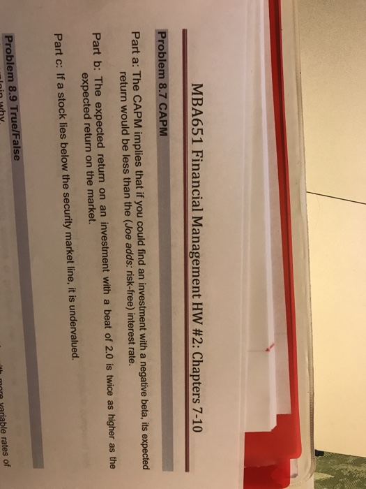 Solved MBA651 Financial Management Hw #2: Chapters 7-10 | Chegg.com