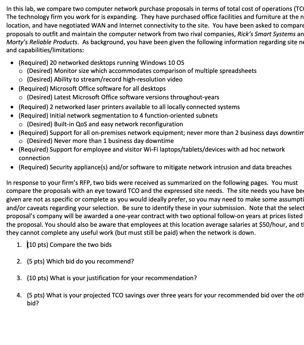 Solved In this lab, we compare two computer network purchase | Chegg.com