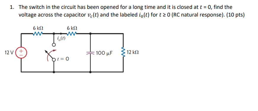 Solved 1. The switch in the circuit has been opened for a | Chegg.com