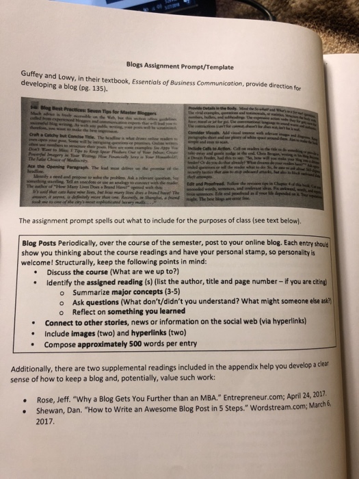 Solved Blogs Assignment Prompt/Template Guffey and Lowy, in | Chegg.com