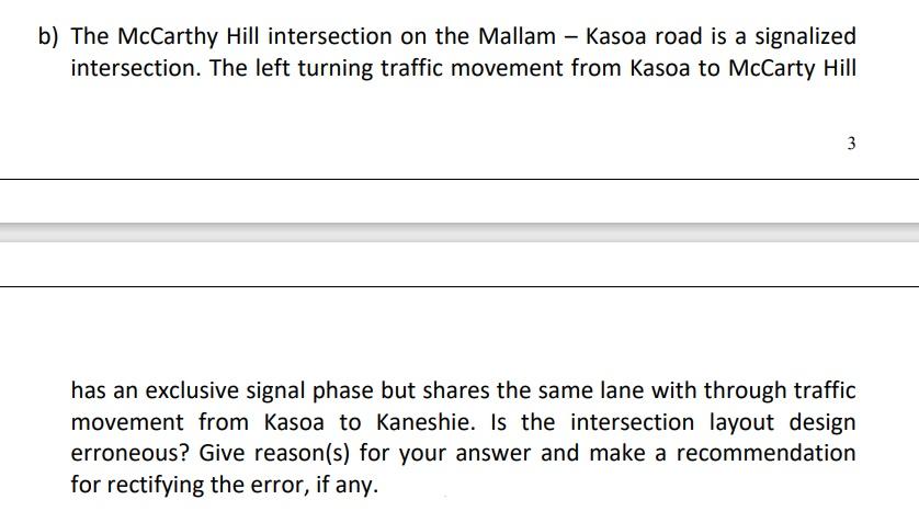 Solved b) The McCarthy Hill intersection on the Mallam- | Chegg.com