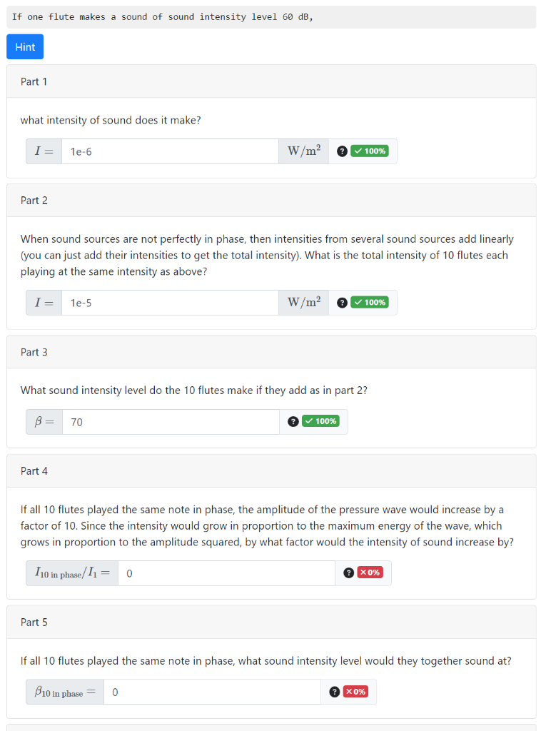 Solved If one flute makes a sound of sound intensity level | Chegg.com