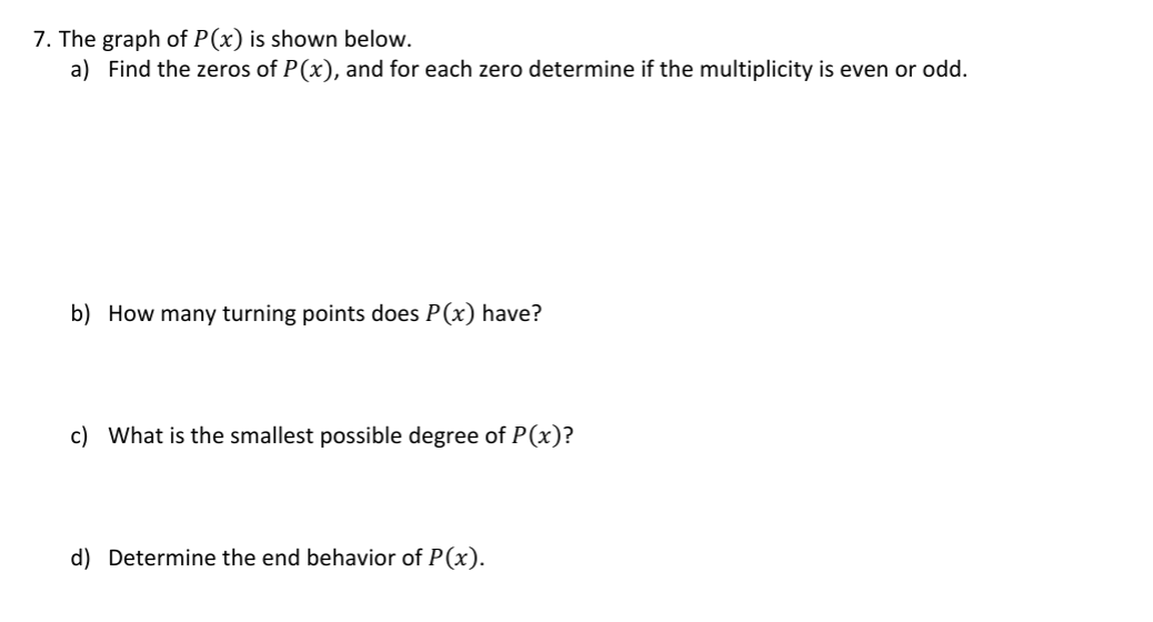 Solved 7. The graph of P(x) is shown below. a) Find the | Chegg.com