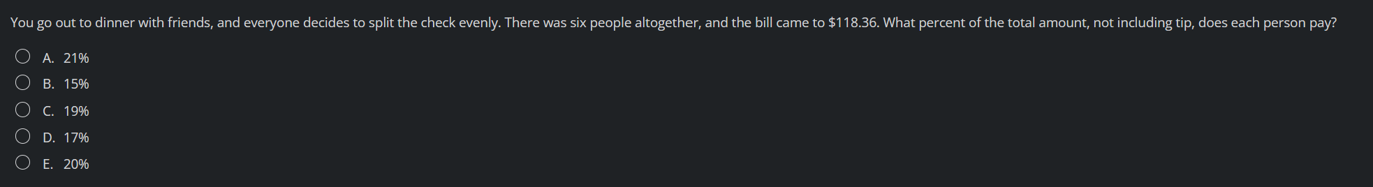 Solved A. 21% B. 15% C. 19% D. 17% E. 20% | Chegg.com