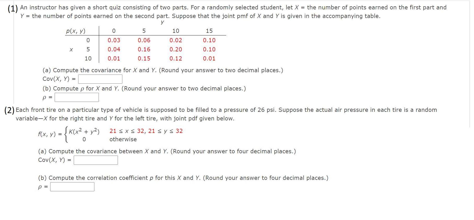 Solved (1) An instructor has given a short quiz consisting | Chegg.com