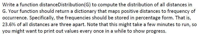 Solved Write a function distance Distribution (G) to compute | Chegg.com