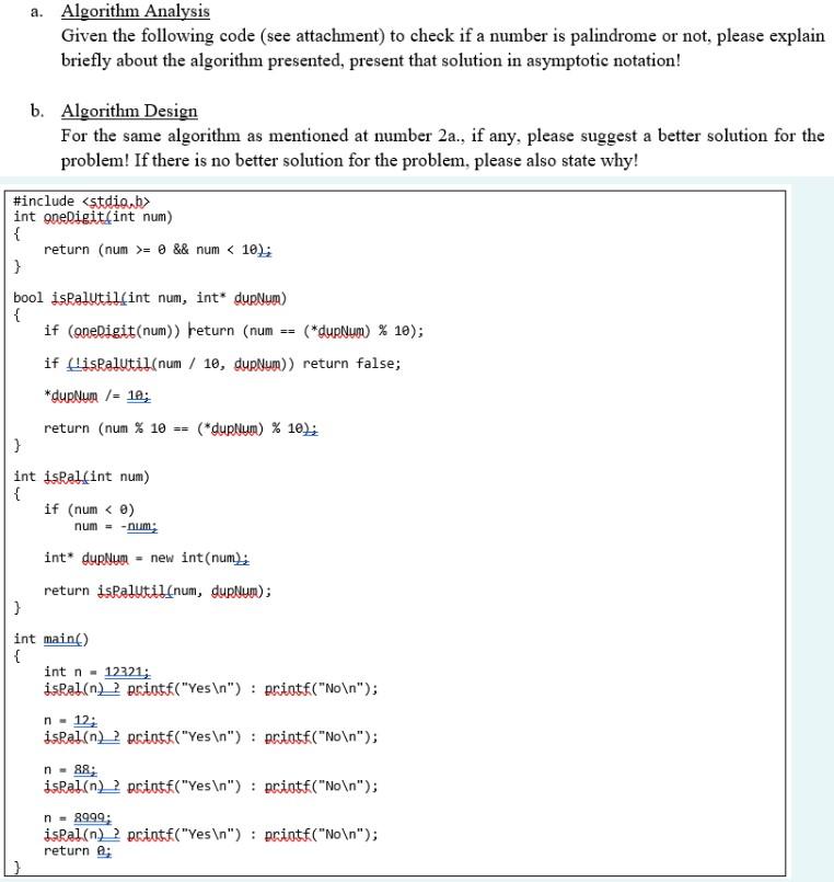 Solved a. Algorithm Analysis Given the following code (see | Chegg.com