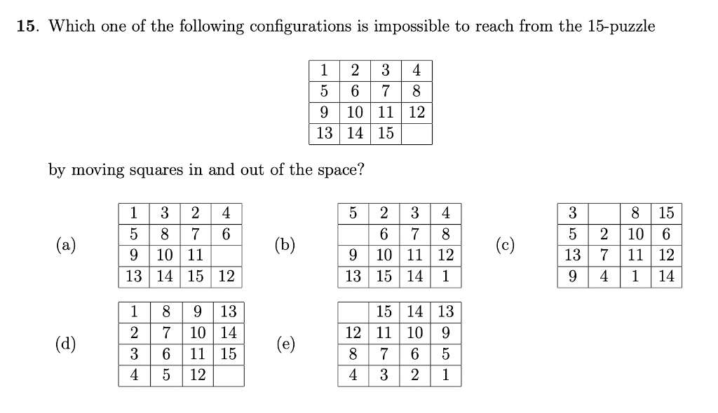 Solved 15. Which one of the following configurations is | Chegg.com