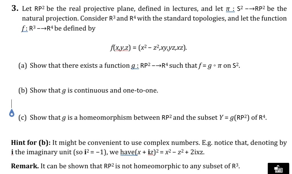 Solved 3. Let RP2 be the real projective plane, defined in | Chegg.com