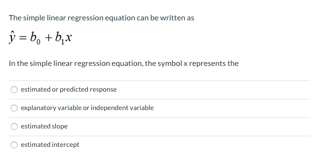 Solved The simple linear regression equation can be written | Chegg.com