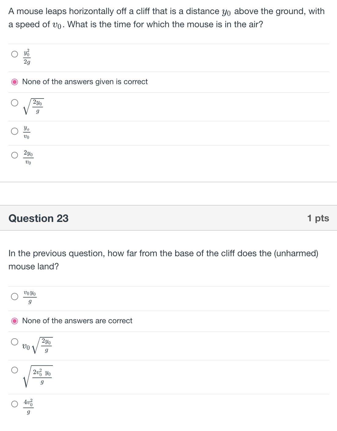 Solved A mouse leaps horizontally off a cliff that is a | Chegg.com