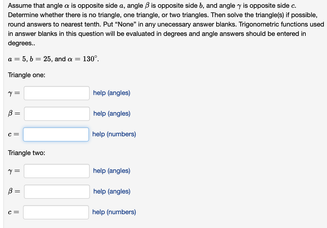 Solved Assume that angle α is opposite side a, angle β is | Chegg.com