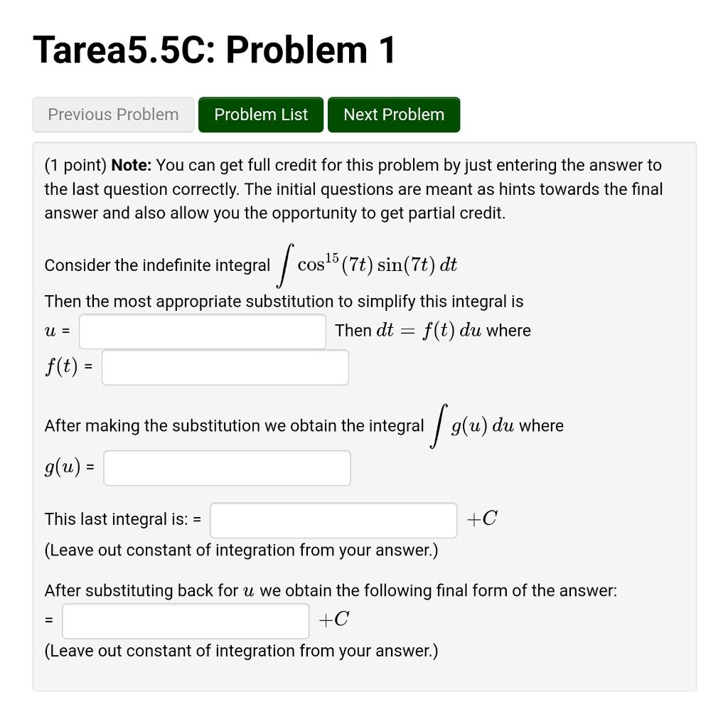 Solved Tarea5.5C: Problem 1 Previous Problem Problem List | Chegg.com
