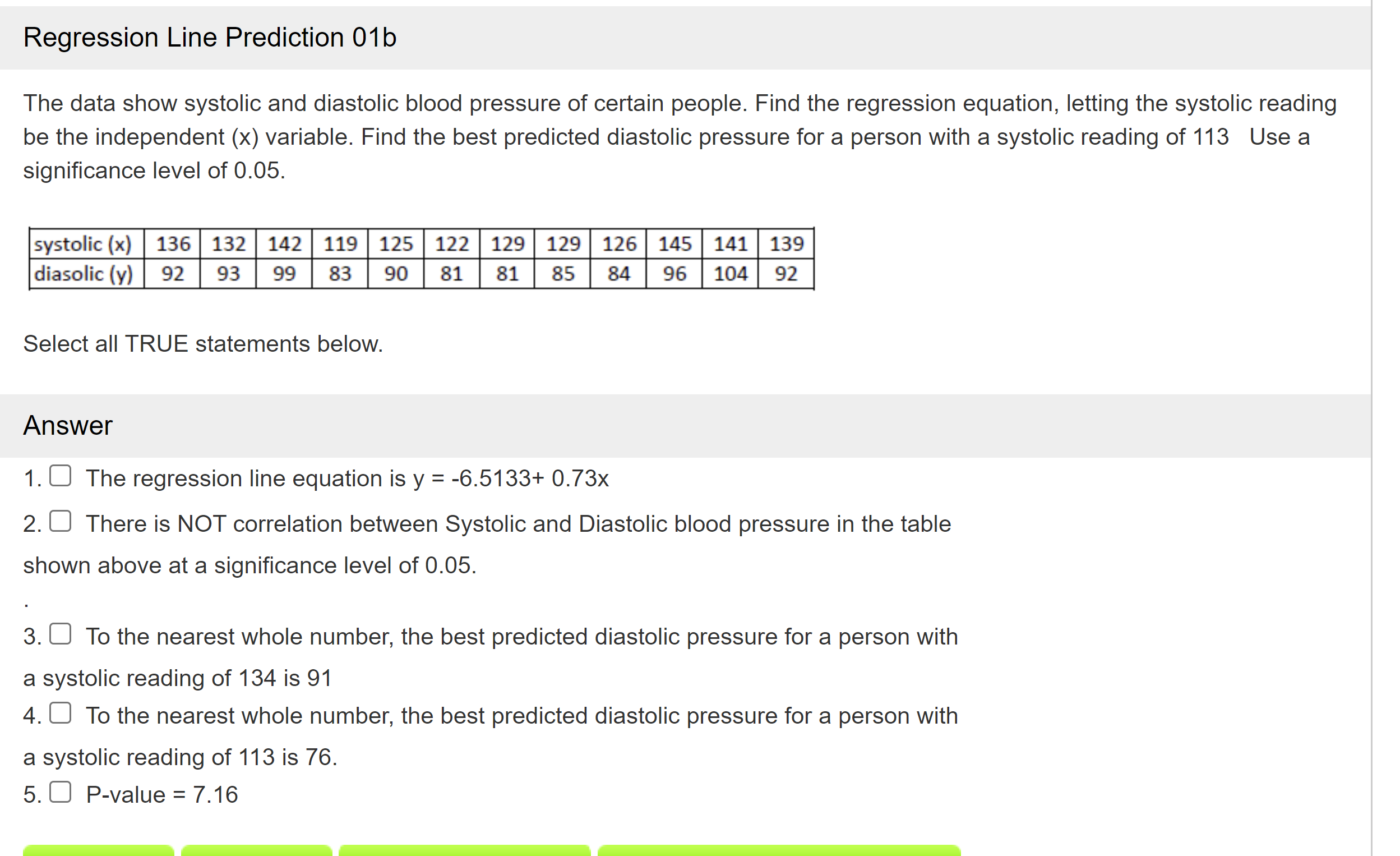 Solved Regression Line Prediction 01bSelect ALL TRUE | Chegg.com