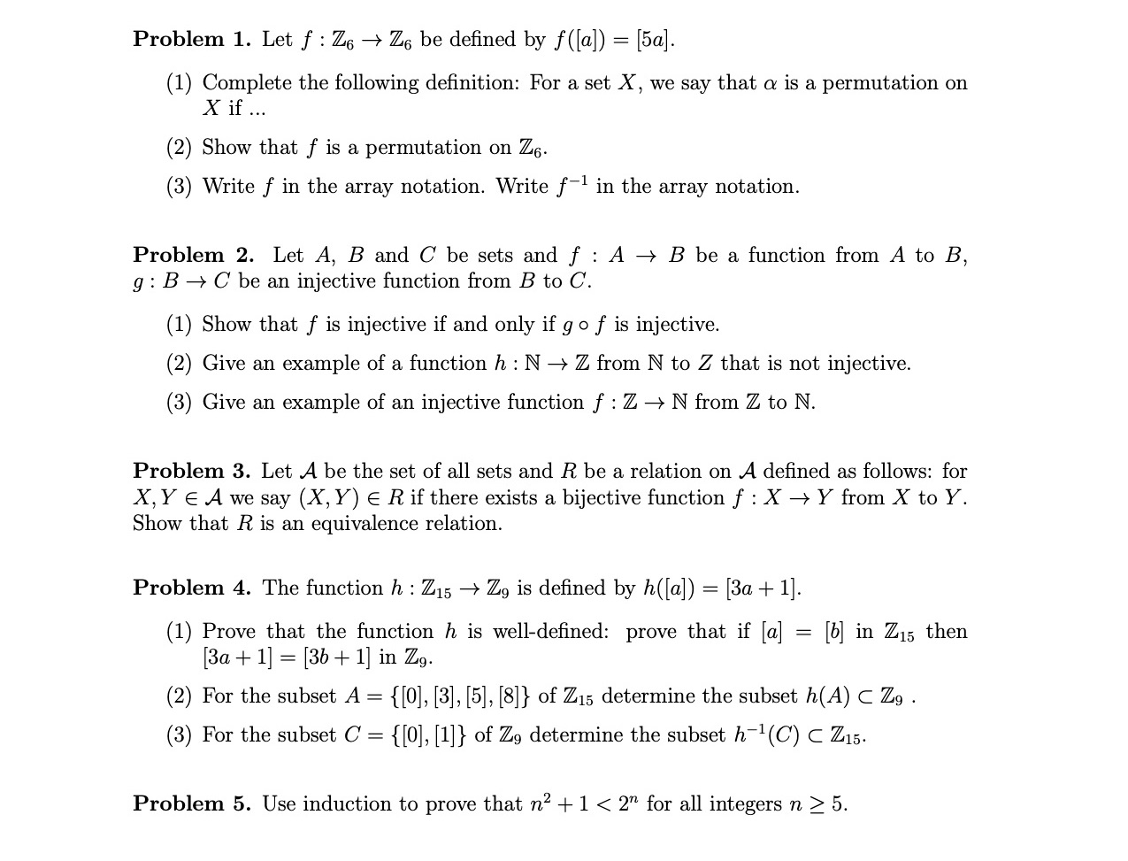 Solved Problem 1. Let f : Zo + Zo be defined by f(a) (1) | Chegg.com Solved Problem 1. Let f : Zo + Zo be defined by f(a) (1) | Chegg.com