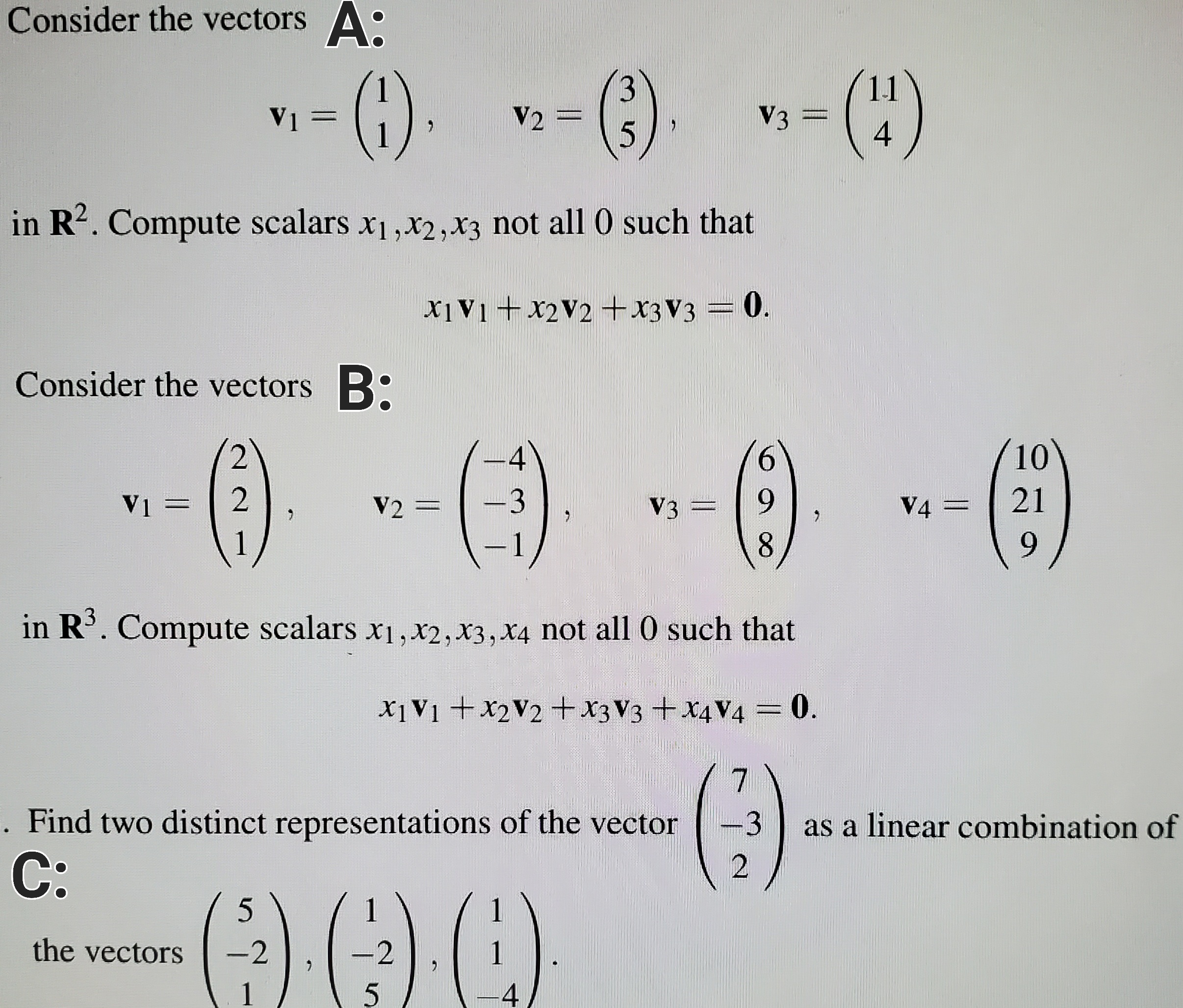 Solved Consider the vectors A : v1=(11),v2=(35),v3=(1.14) in | Chegg.com