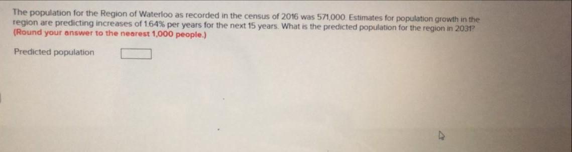 Solved The population for the Region of Waterloo as recorded | Chegg.com