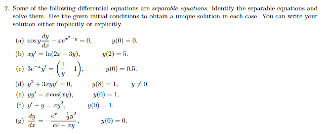 Solved 2. Some of the following differential equations are | Chegg.com