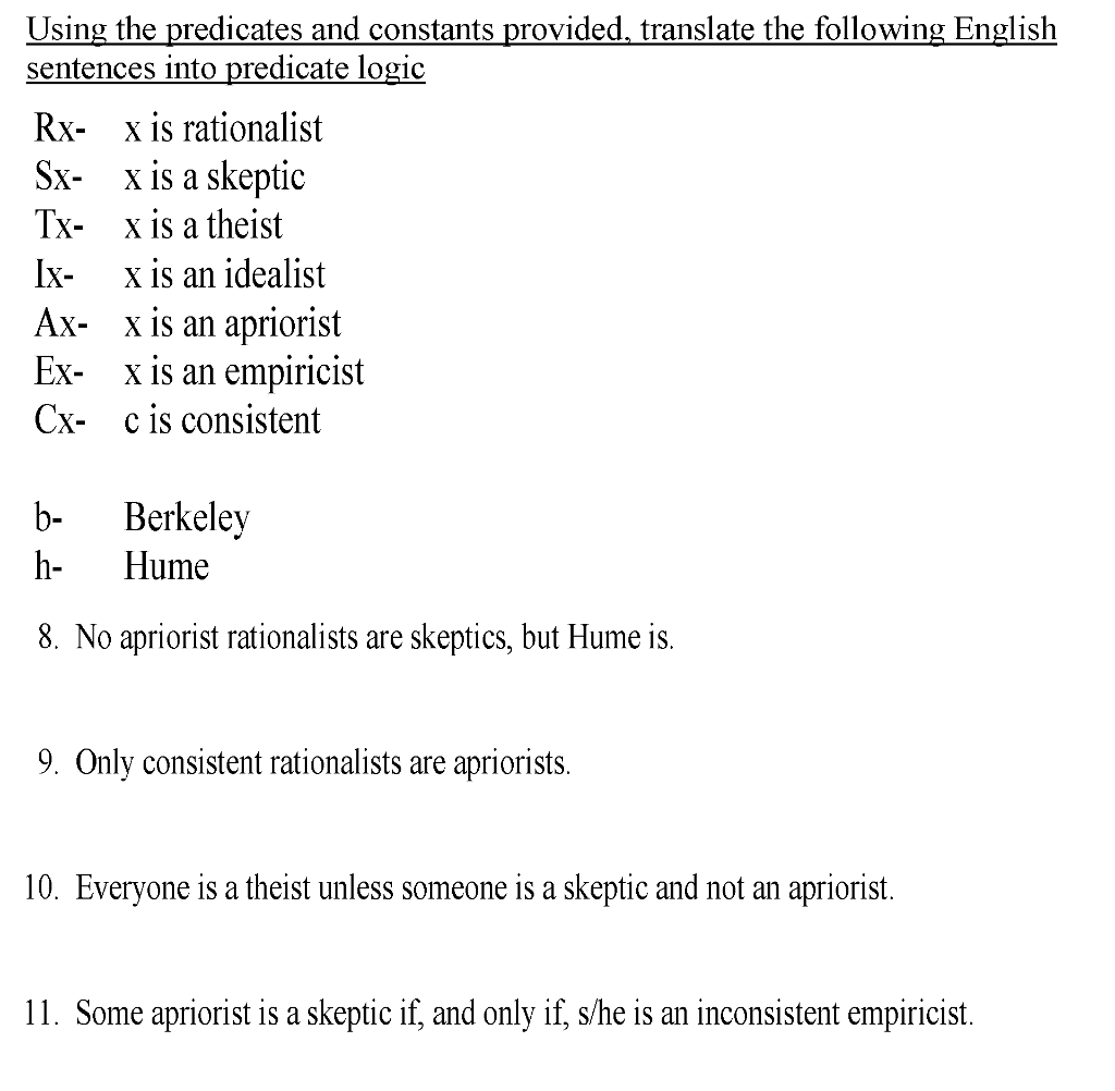 Solved Using the predicates a sentences into predicate logic | Chegg.com