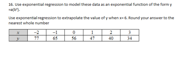 Solved 16 Use Exponential Regression To Model These Data As