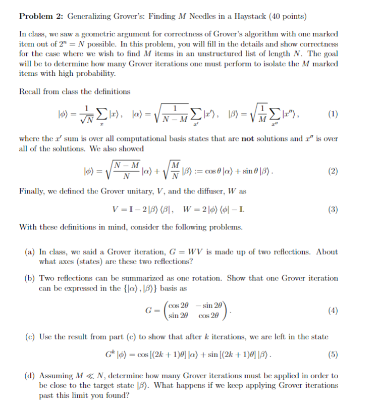 Solved Problem 2: Generalizing Grover's: Finding M Needles | Chegg.com