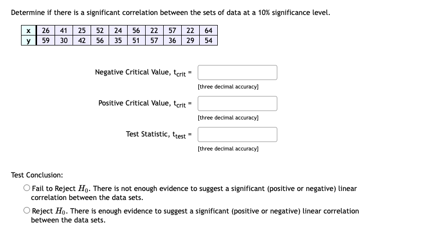 Solved Determine if there is a significant correlation | Chegg.com