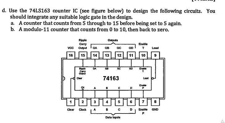 Solved d. Use the 74LS163 counter IC (see figure below) to | Chegg.com