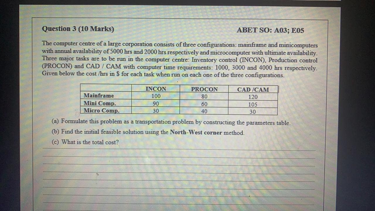 Solved Question 3 (10 Marks) ABET SO: A03; E05 The computer | Chegg.com