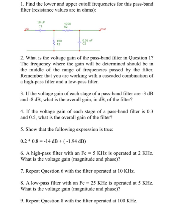 Solved 1. Find the lower and upper cutoff frequencies for | Chegg.com