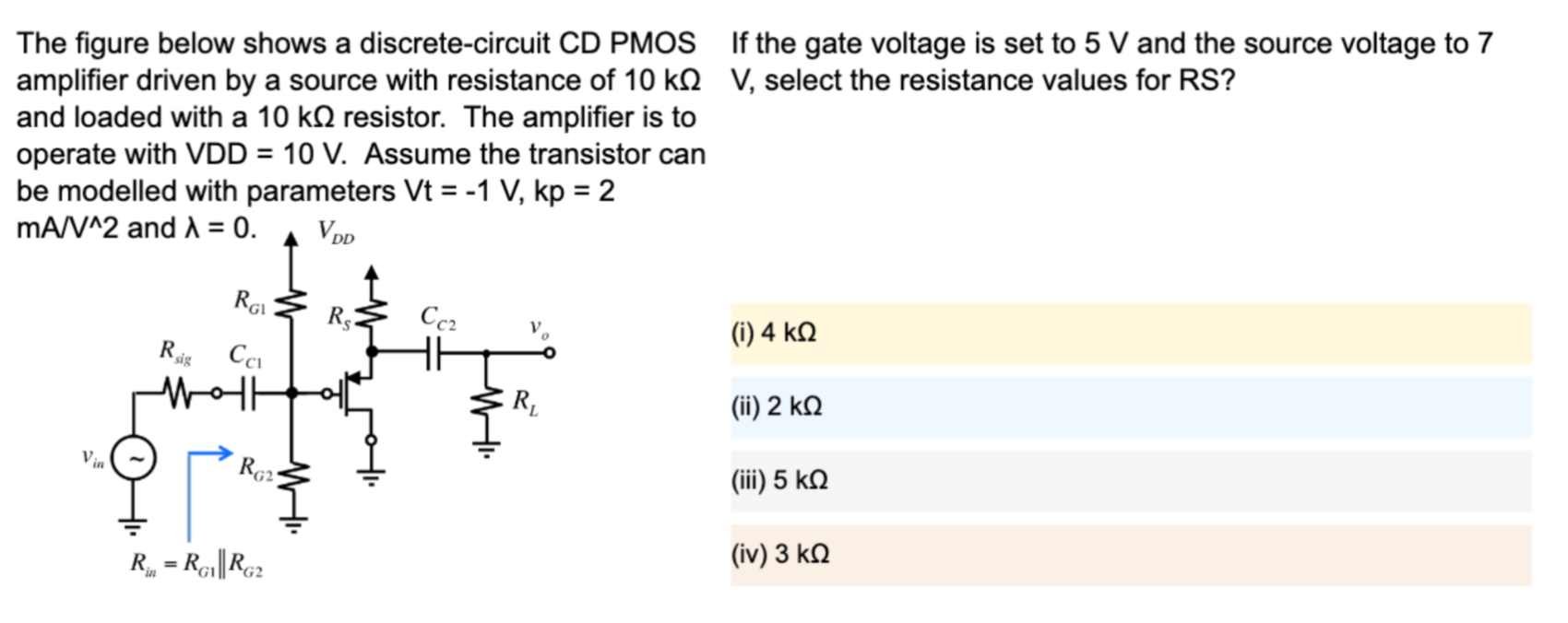 Solved The figure below shows a discrete-circuit CD PMOS If | Chegg.com