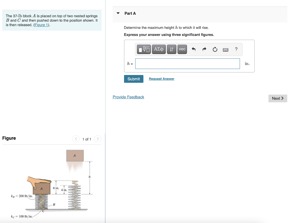 Solved The 37-lb block A is placed on top of two nested | Chegg.com