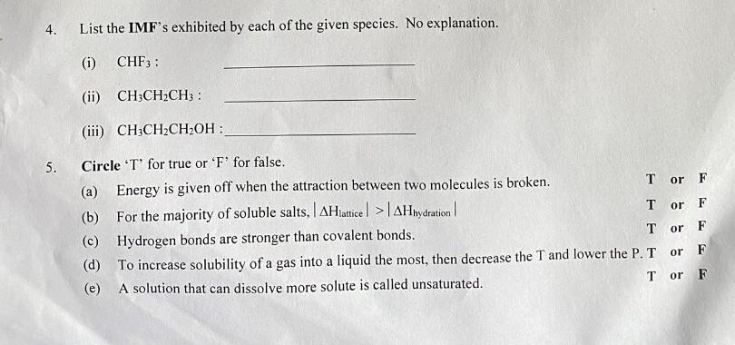 4. List the IMF's exhibited by each of the given | Chegg.com